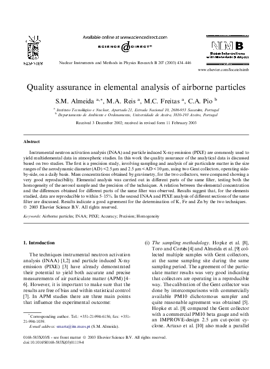 (PDF) Quality assurance in elemental analysis of airborne particles