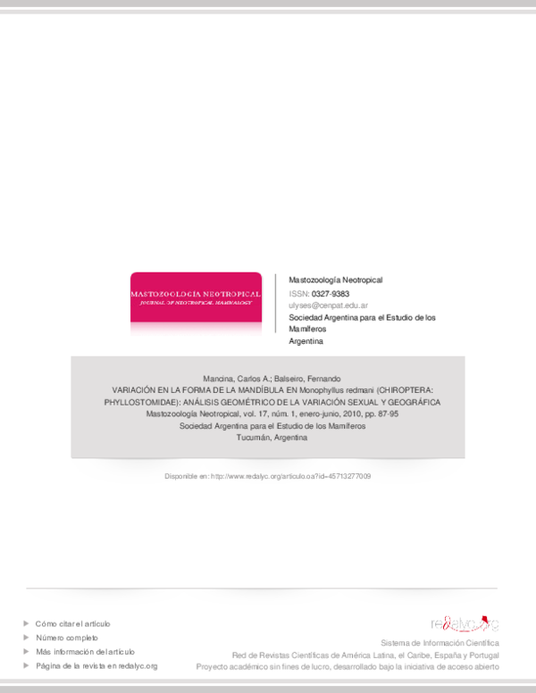 (PDF) Variación en la forma de la mandíbula en Monophyllus redmani ...