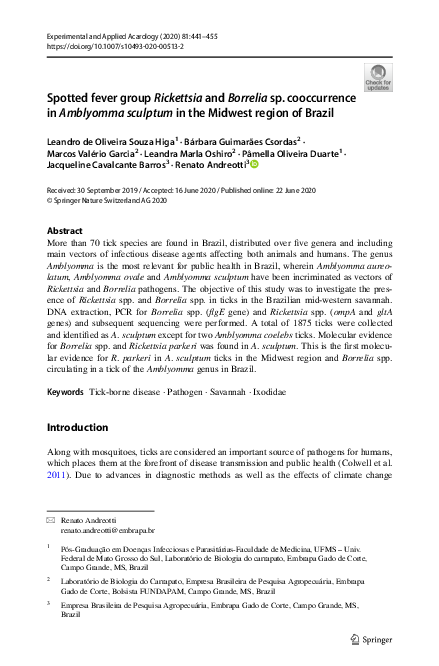 (PDF) Spotted fever group Rickettsia and Borrelia sp. cooccurrence in ...