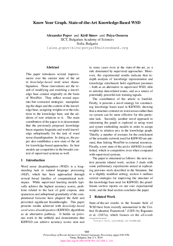 (PDF) Know Your Graph. State-of-the-Art Knowledge-Based WSD