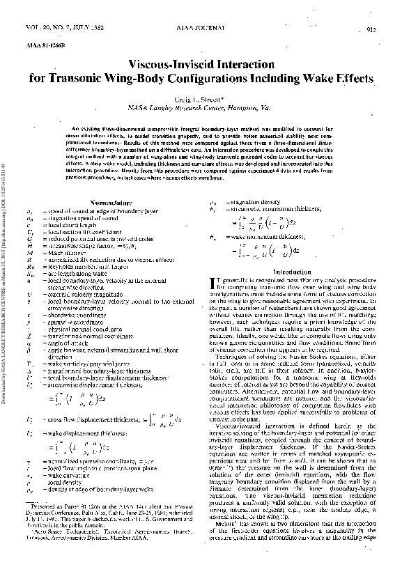 (PDF) Analyzing Transonic Flow Over A Wing And Fuselage | Craig Streett - Academia.edu