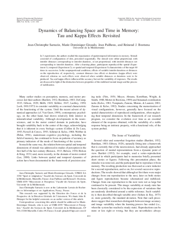 (PDF) Dynamics of Balancing Space and Time in Memory: Tau and Kappa ...