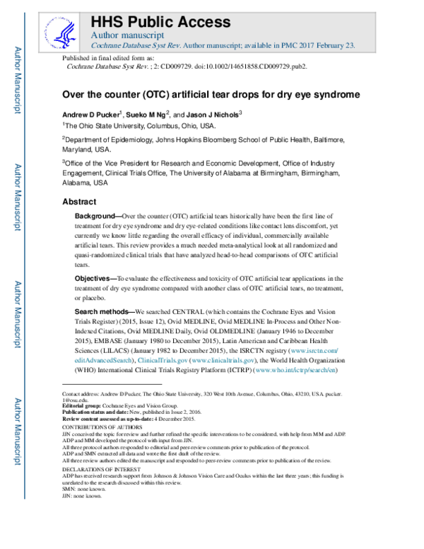 (PDF) Efficacy of OTC Artificial Tears for Dry Eye