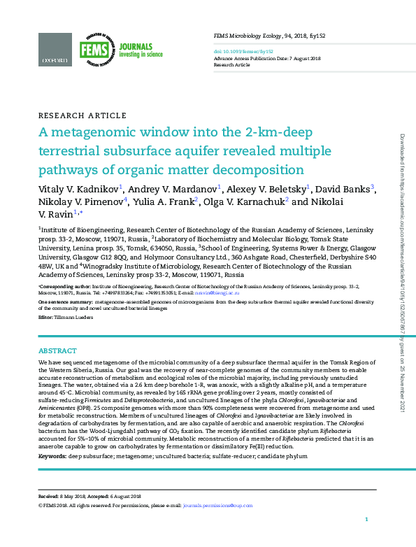 (PDF) A metagenomic window into the 2-km-deep terrestrial subsurface ...