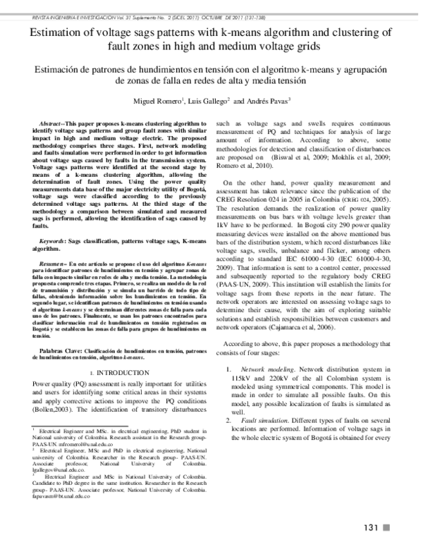 Pdf Estimation Of Voltage Sags Patterns With K Means Algorithm And Clustering Of Fault Zones
