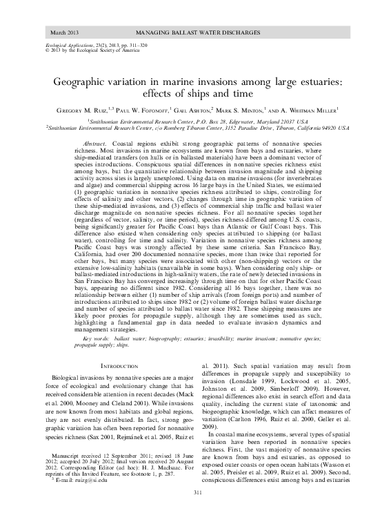 (PDF) Geographic variation in marine invasions among large estuaries ...