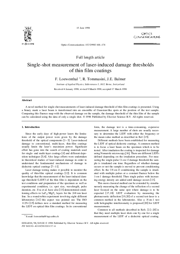 (PDF) Single-shot measurement of laser-induced damage thresholds of ...