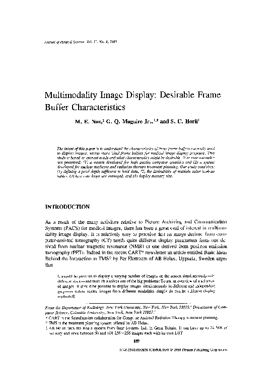 (PDF) Multimodality image display: Desirable frame buffer characteristics