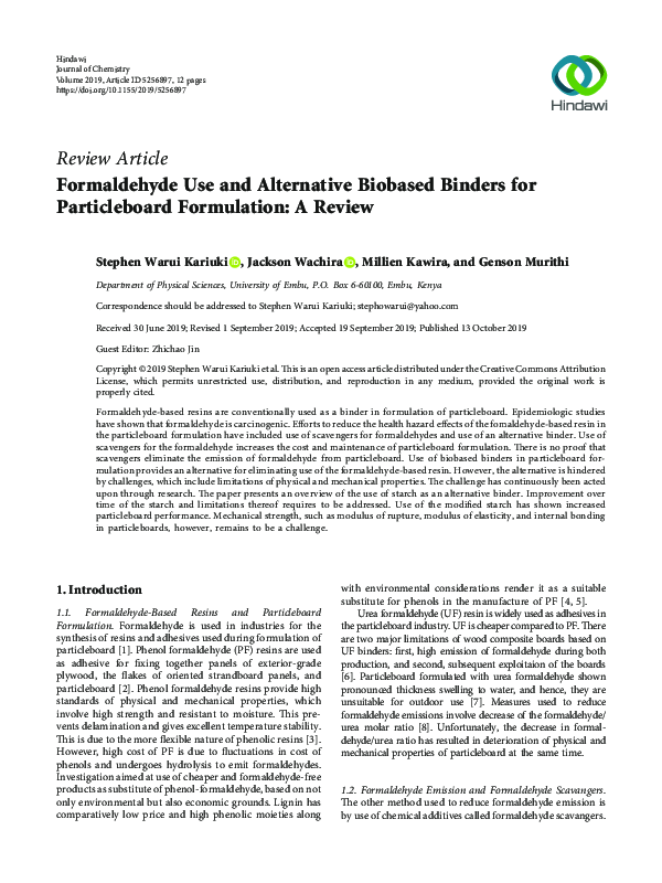 (PDF) Formaldehyde Use and Alternative Biobased Binders for ...