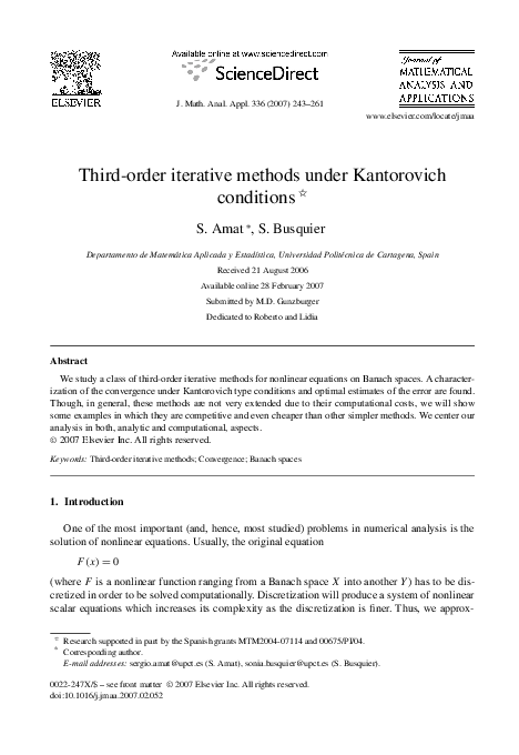 (PDF) Third-order iterative methods under Kantorovich conditions ... (PDF) Third-order iterative methods under Kantorovich conditions ...