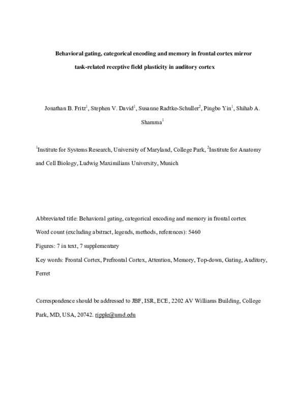 (PDF) Behavioral gating, categorical encoding and memory in frontal cortex mirror task-related ...