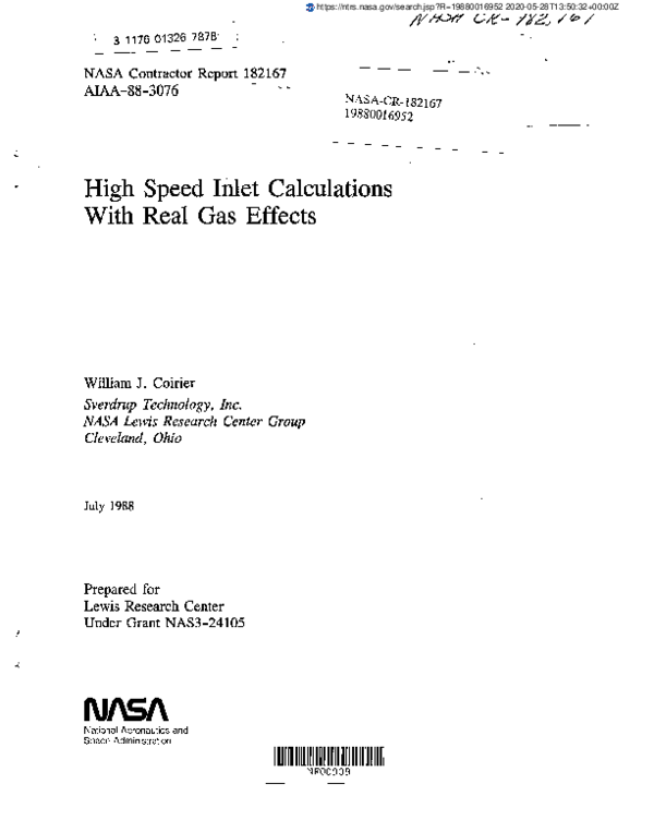 (PDF) High speed inlet calculations with real gas effects