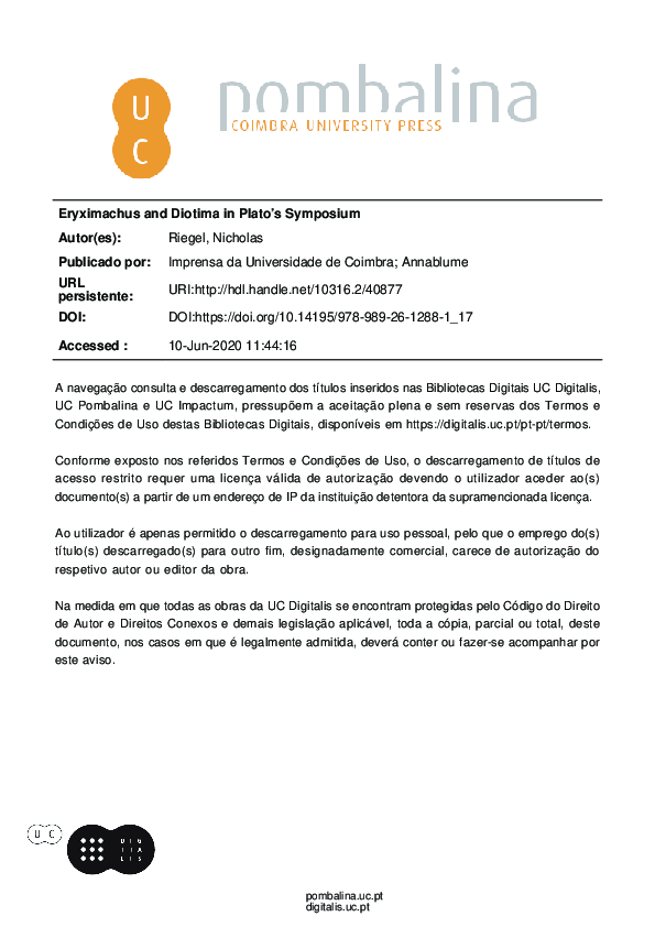 (PDF) Eryximachus and Diotima in Plato’s Symposium