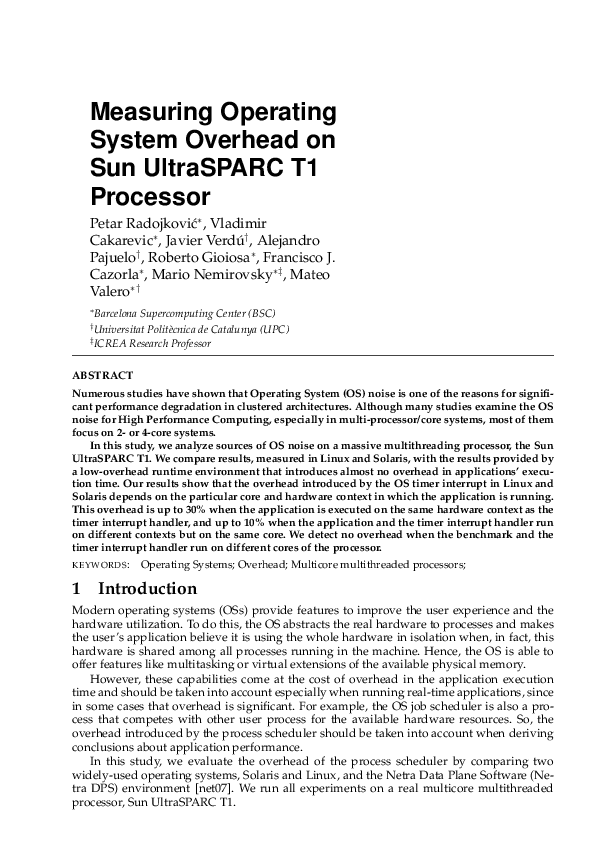 (PDF) Measuring operating system overhead on Sun UltraSparc T1 processor
