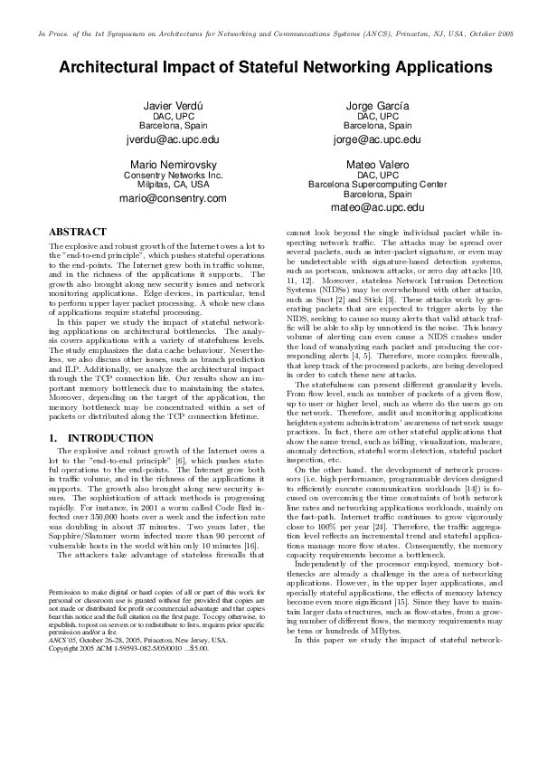 (PDF) Architectural impact of stateful networking applications
