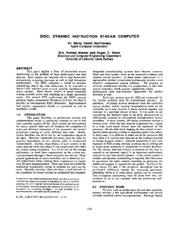 (PDF) DISC: Dynamic instruction stream computer | Mario Nemirovsky ...