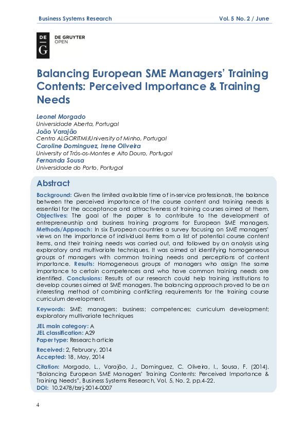 (PDF) Balancing European SME Managers’ Training Contents: Perceived ...