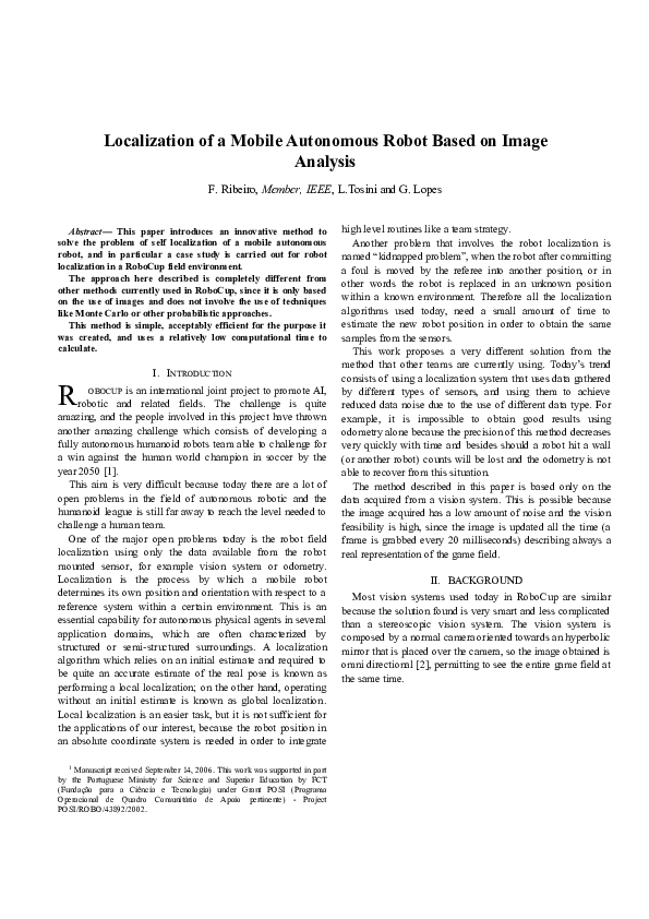 Pdf Localization Of A Mobile Autonomous Robot Based On Image Analysis