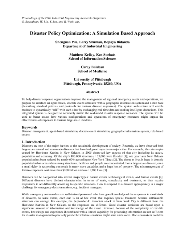 (PDF) Disaster policy optimization: A simulation based approach