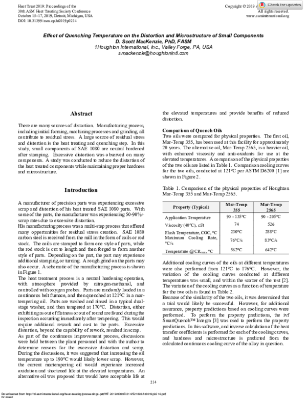 (PDF) Effect of Quenching Temperature on the Distortion and Microstructure of Small Components