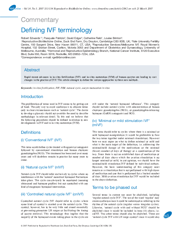 (PDF) Defining IVF terminology