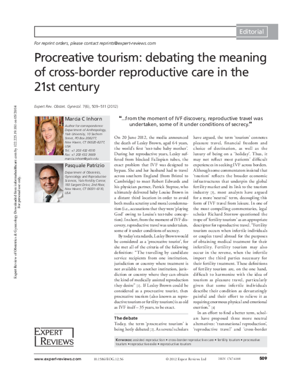 (PDF) Procreative tourism: debating the meaning of cross-border ...