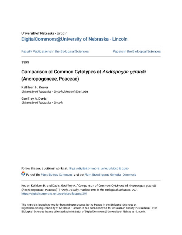 (PDF) Comparison of Common Cytotypes of Andropogon Gerardii ...