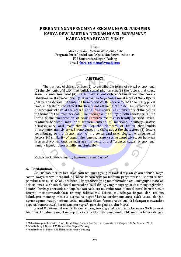 (PDF) Perbandingan Fenomena Seksual dalam Novel Dadaisme Karya Dewi Sartika dan Novel Imipramine ...
