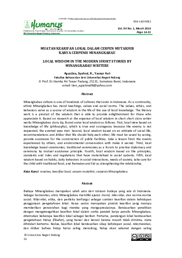 (PDF) Muatan Kearifan Lokal Dalam Cerpen Mutakhir Karya Cerpenis ...
