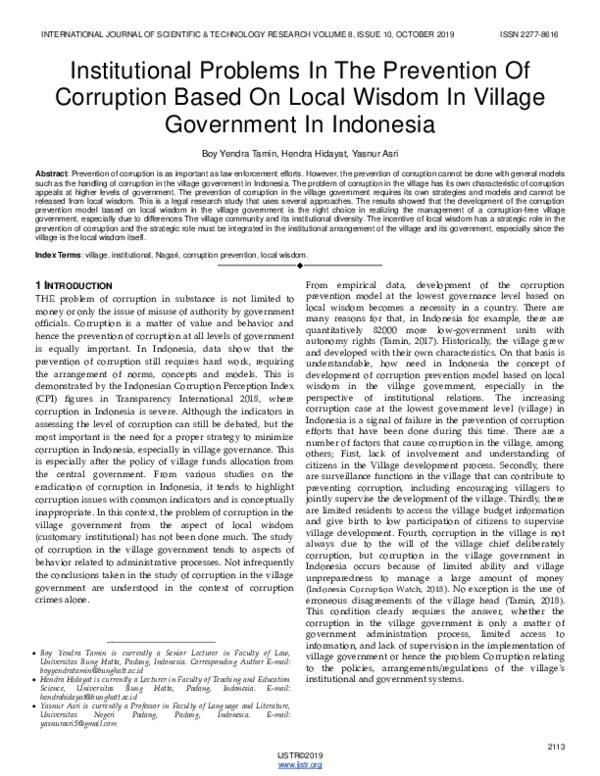 (PDF) Institutional Problems In The Prevention Of Corruption Based On ...