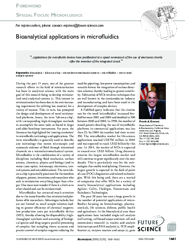 (PDF) Bioanalytical applications in microfluidics
