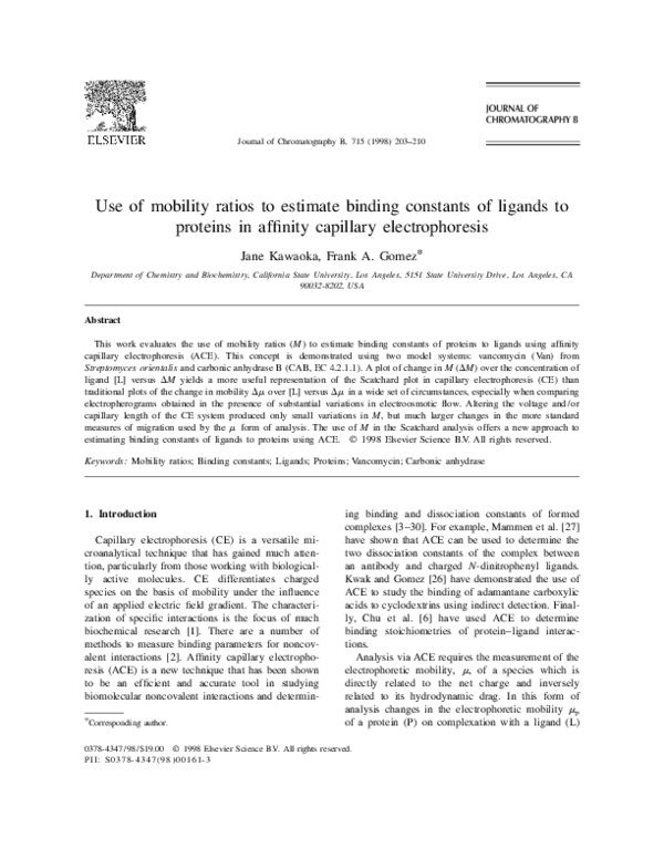 Pdf Use Of Mobility Ratios To Estimate Binding Constants Of Ligands
