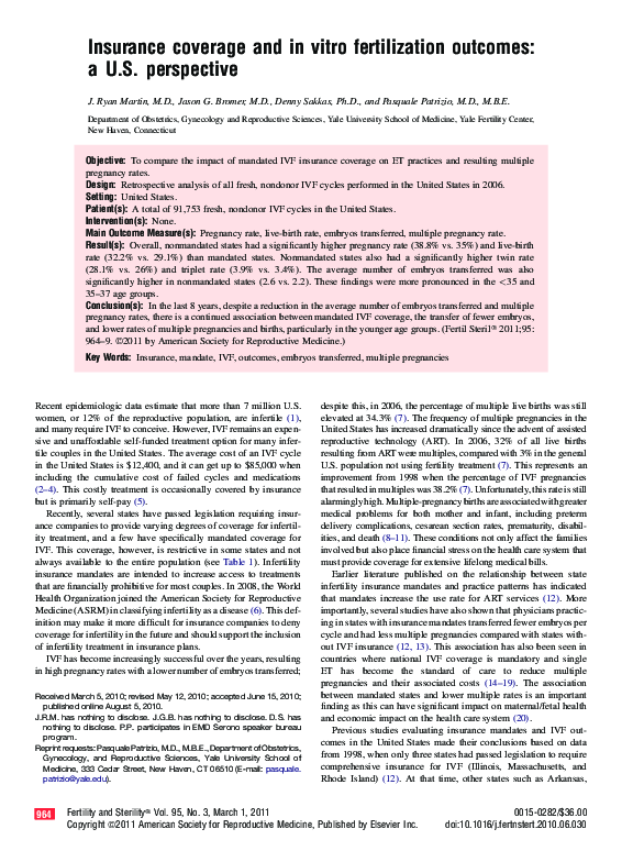 (PDF) Insurance coverage and in vitro fertilization outcomes: a U.S ...
