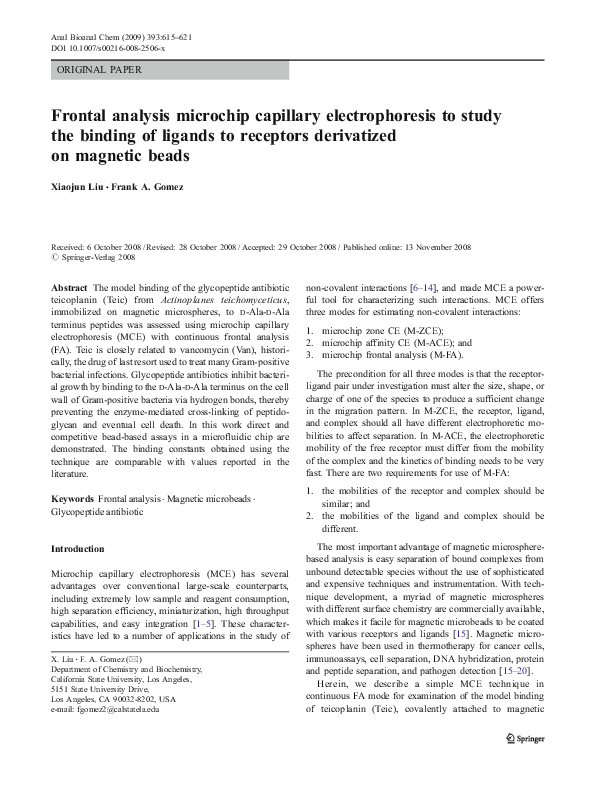 (PDF) Frontal analysis microchip capillary electrophoresis to study the ...