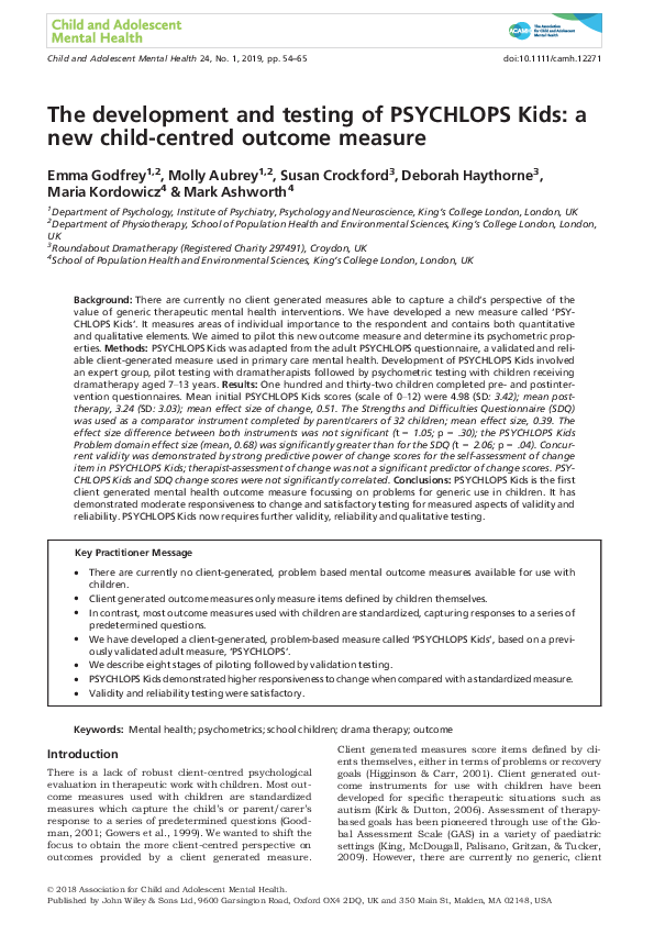 (PDF) The development and testing of PSYCHLOPS Kids: a new child ...