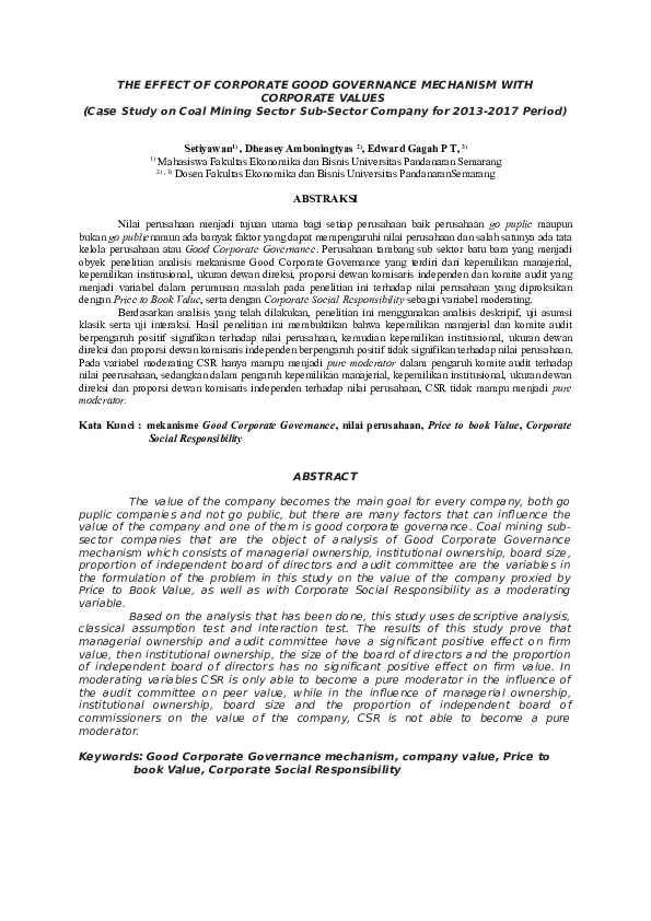 (PDF) THE EFFECT OF CORPORATE GOOD GOVERNANCE MECHANISM WITH CORPORATE ...