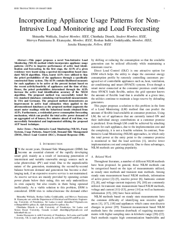 Pdf Incorporating Appliance Usage Patterns For Non Intrusive Load Monitoring And Load Forecasting