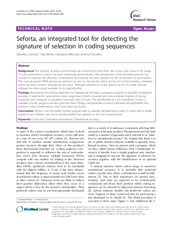 (PDF) Seforta, an integrated tool for detecting the signature of selection in coding sequences