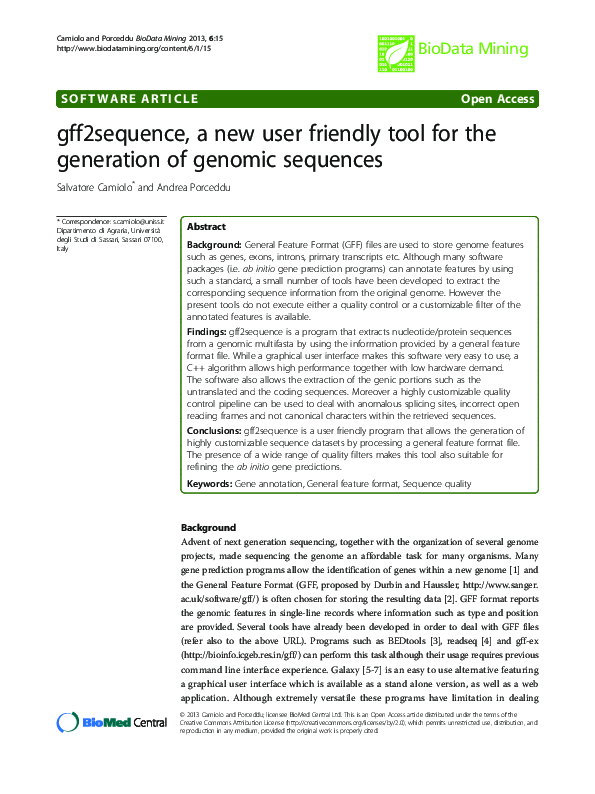 (PDF) GFF2SEQUENCE, a New User Friendly Tool for the Generation of ...