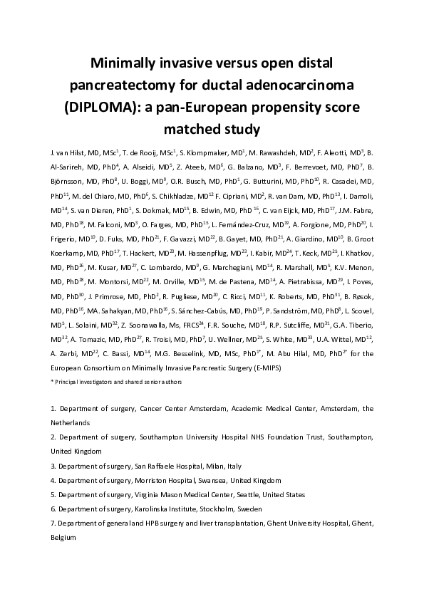 (PDF) Minimally Invasive versus Open Distal Pancreatectomy for Ductal Adenocarcinoma (DIPLOMA ...