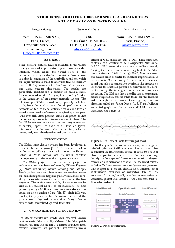 (PDF) Introducing video features and spectral descriptors in the omax improvistaion system
