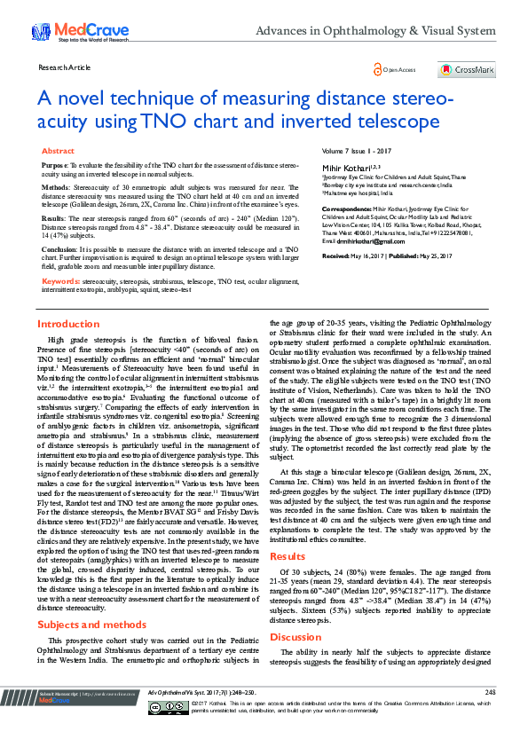 (PDF) A Novel Technique of Measuring Distance Stereo-Acuity Using TNO ...