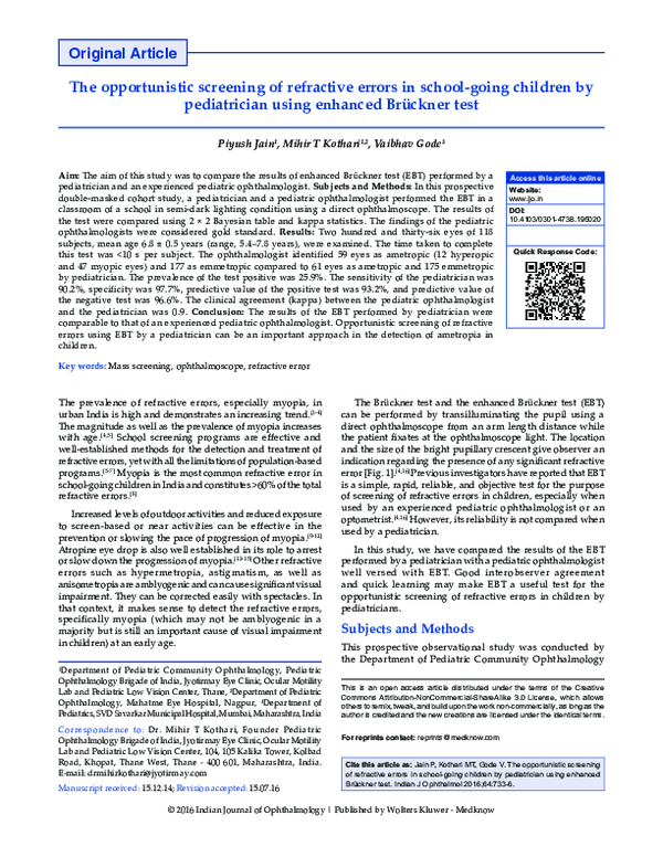 (PDF) The opportunistic screening of refractive errors in school-going ...