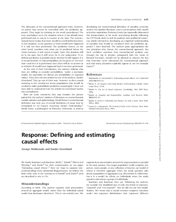 (PDF) Response: Defining and estimating causal effects