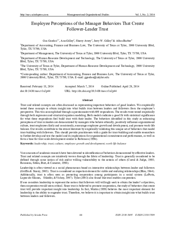 (PDF) Employee Perceptions of the Manager Behaviors That Create ...