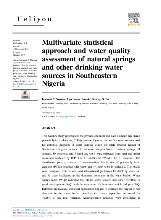 (PDF) Multivariate statistical approach and water quality assessment of ...