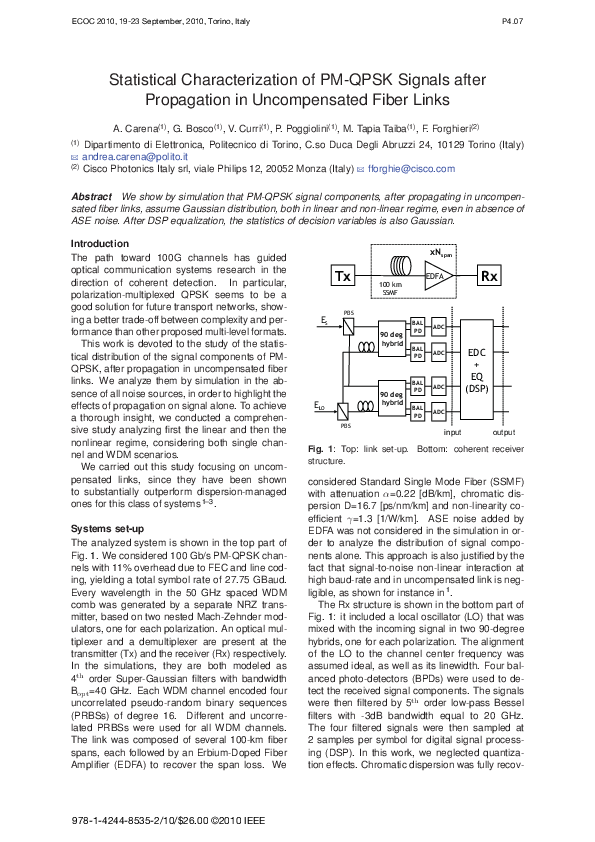 (PDF) Statistical characterization of PM-QPSK signals after propagation ...