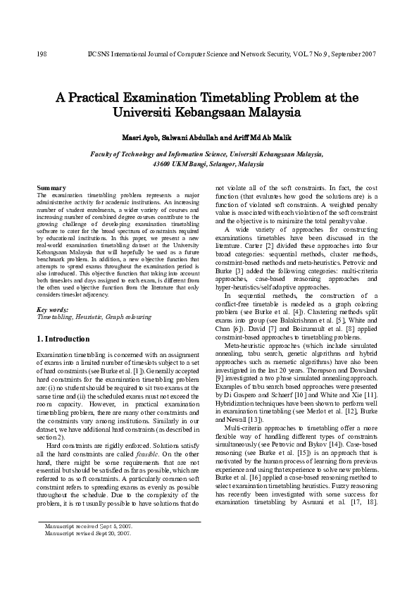 (PDF) A Practical Examination Timetabling Problem at the Universiti ...