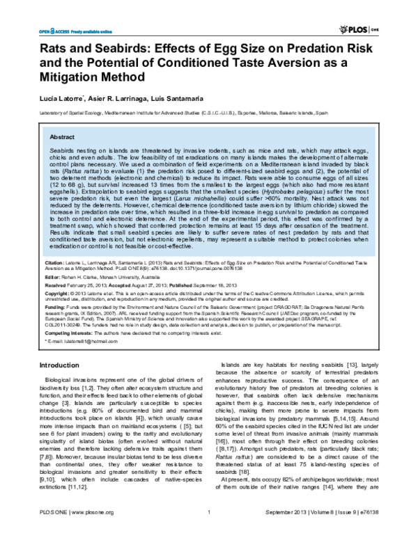 (PDF) Rats and Seabirds: Effects of Egg Size on Predation Risk and the ...