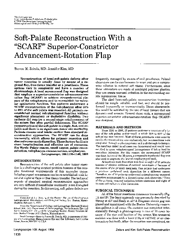 (PDF) Soft-Palate Reconstruction With a SCARF Superior-Constrictor ...